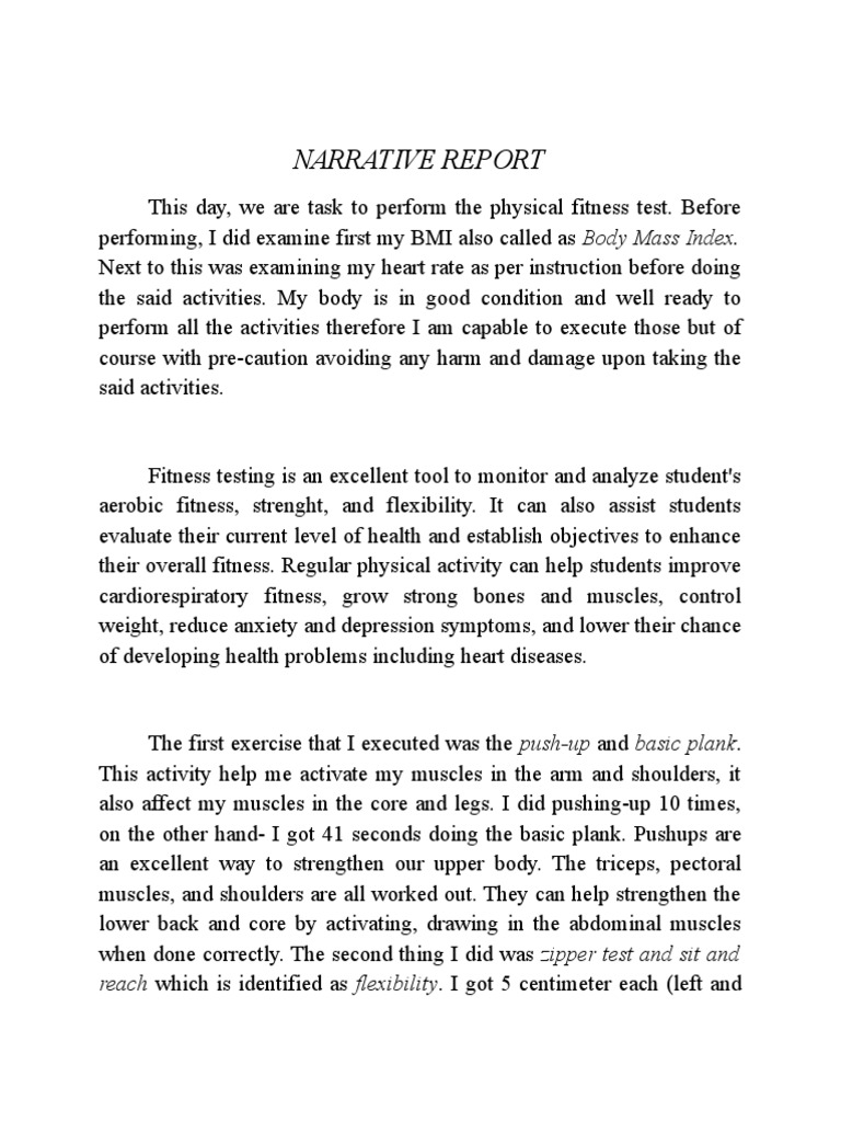 Narrative Report | PDF | Physical Fitness | Health Sciences