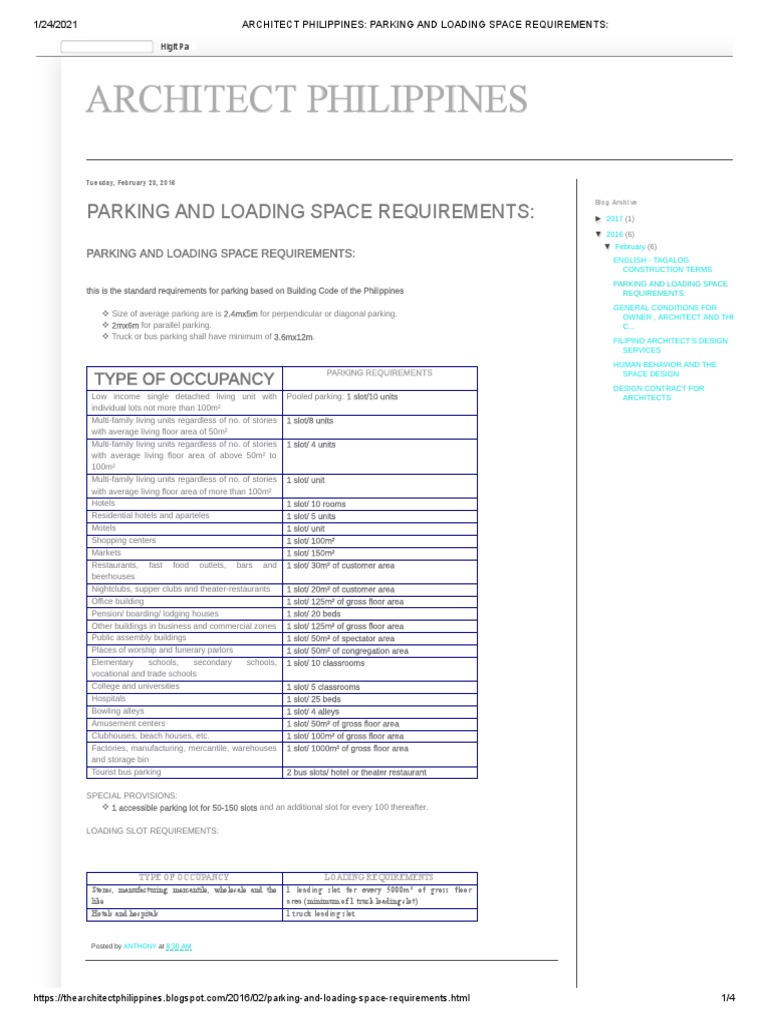 Parking Space Requirements in the Philippines | PDF | Architect | Computing