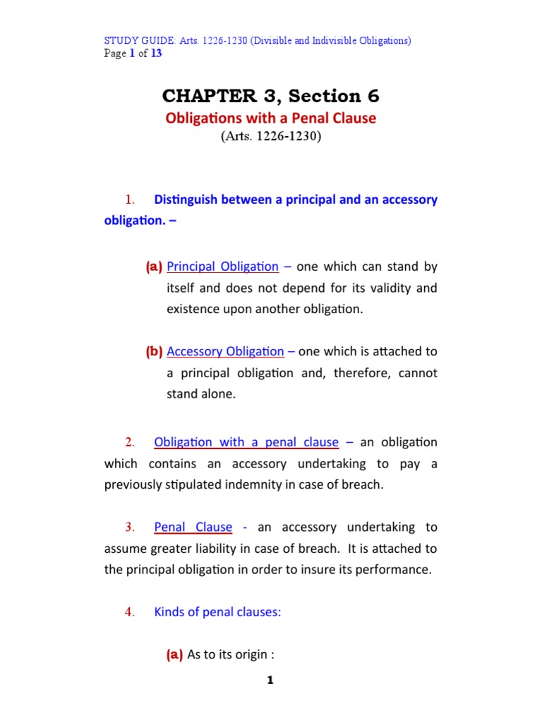 CHAPTER 3, Section 6: Obligations With A Penal Clause | Download Free ...