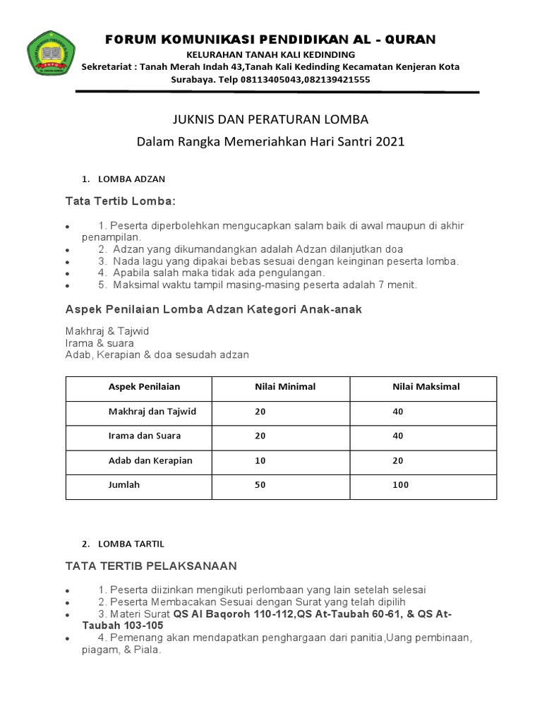 Juknis Dan Peraturan Lomba | PDF