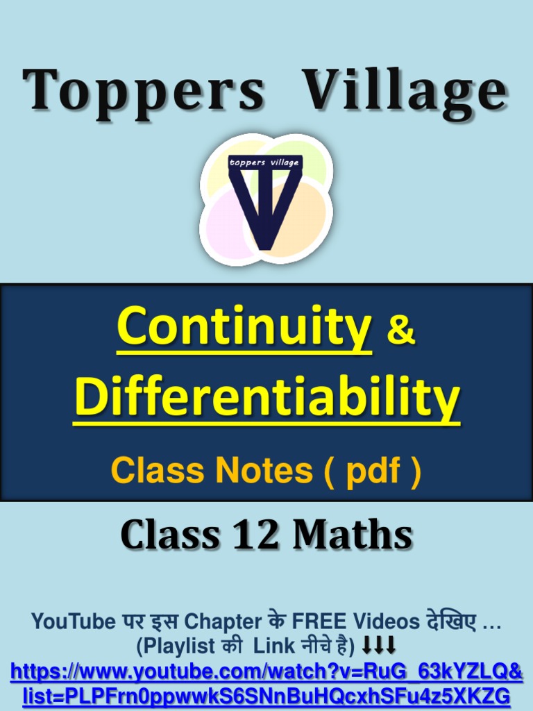 Class Notes PDF Chapter 5 Continuity and Differentiability Class 12 ...