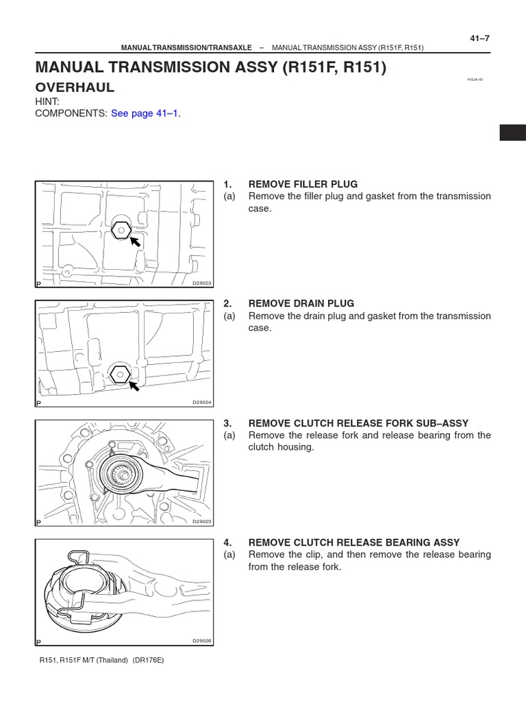 Manual Transmission Assy (R151F, R151) : Overhaul | PDF | Manual ...