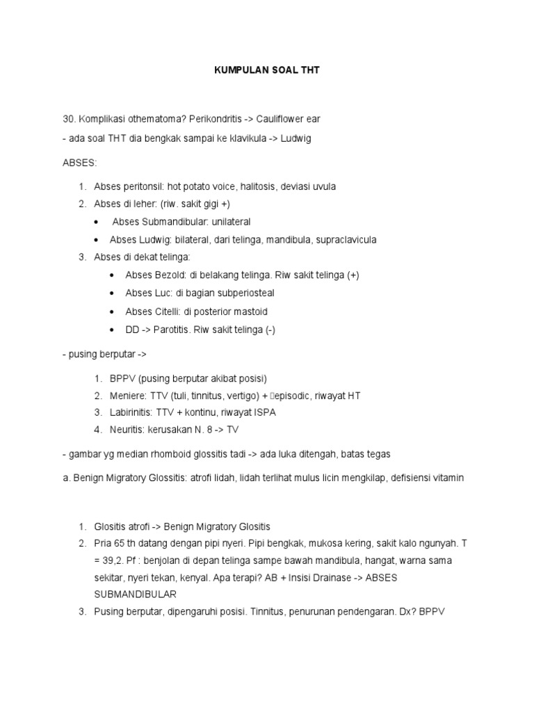 Kumpulan Soal THT | PDF | Kesehatan Holistik