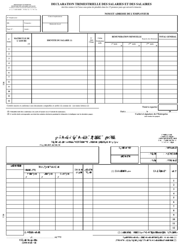 Déclaration Trimestrielle Des Salariés Et Des Salaires - CNSS-1k0-Idaraty | PDF