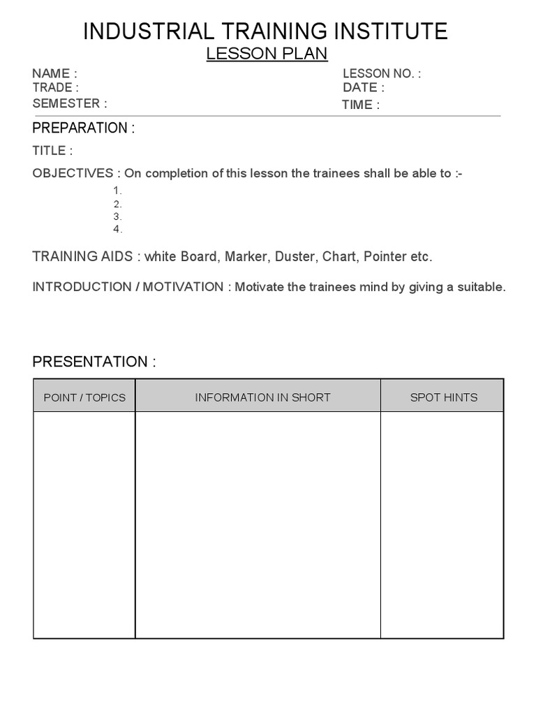 ITI Lesson Plan Template | PDF