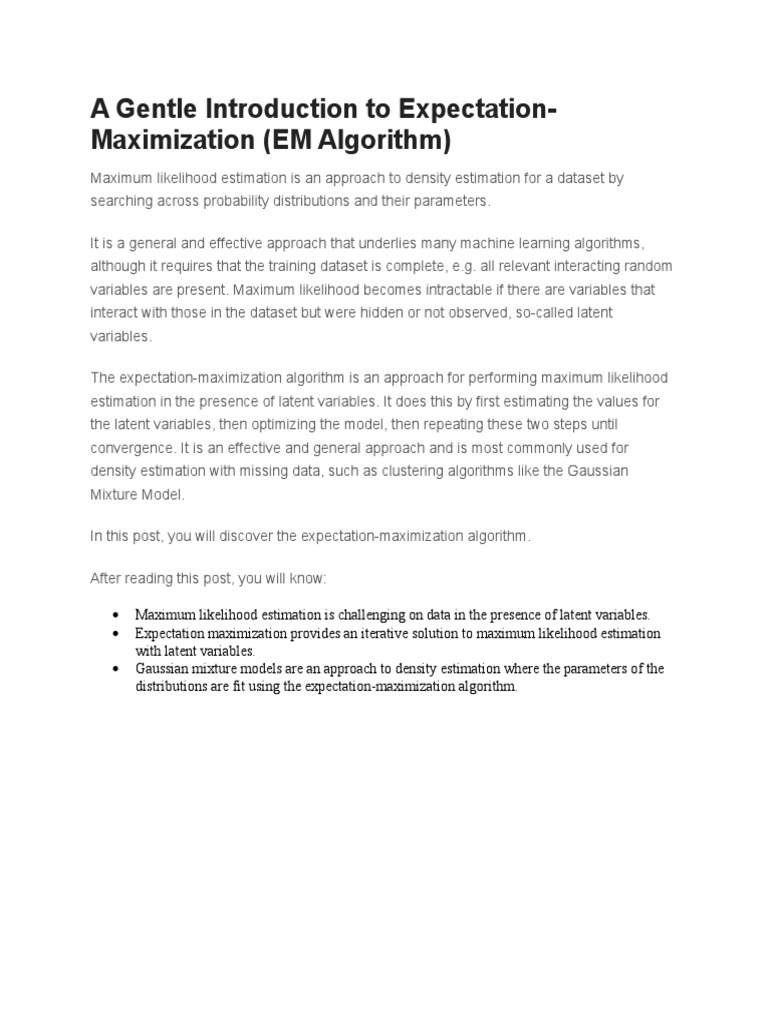 Expectation Maximization Algo Pdf Normal Distribution Estimation Theory