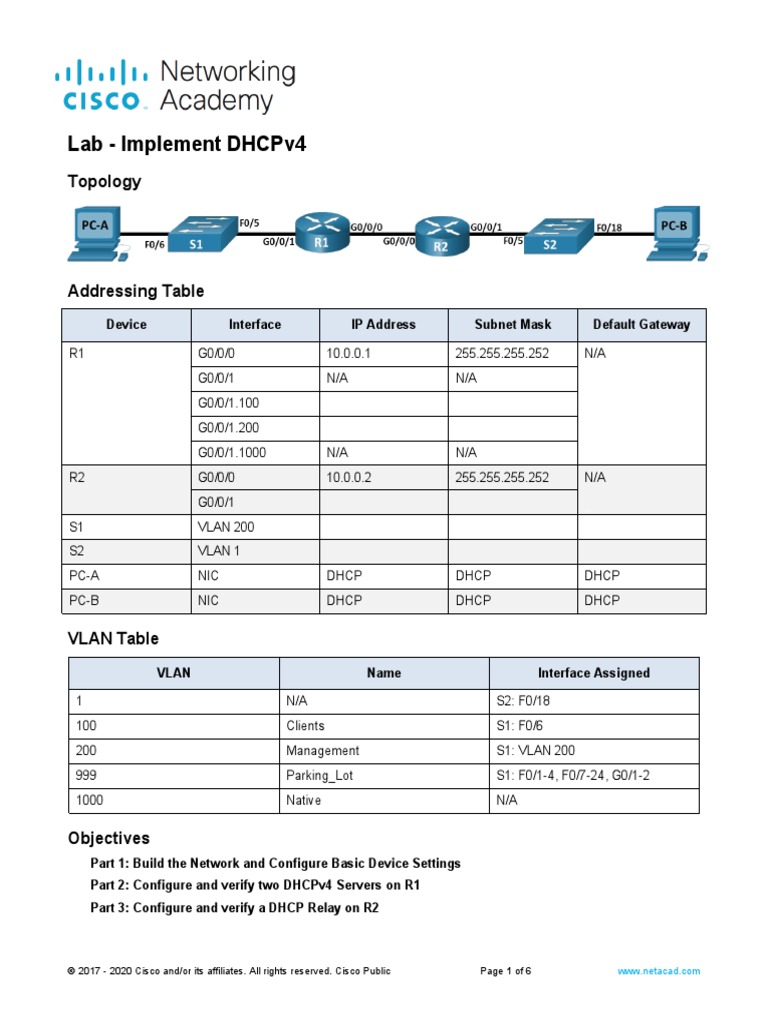 Assignment 71 Implement Dhcpv4 Pdf Ip Address Computer Network 