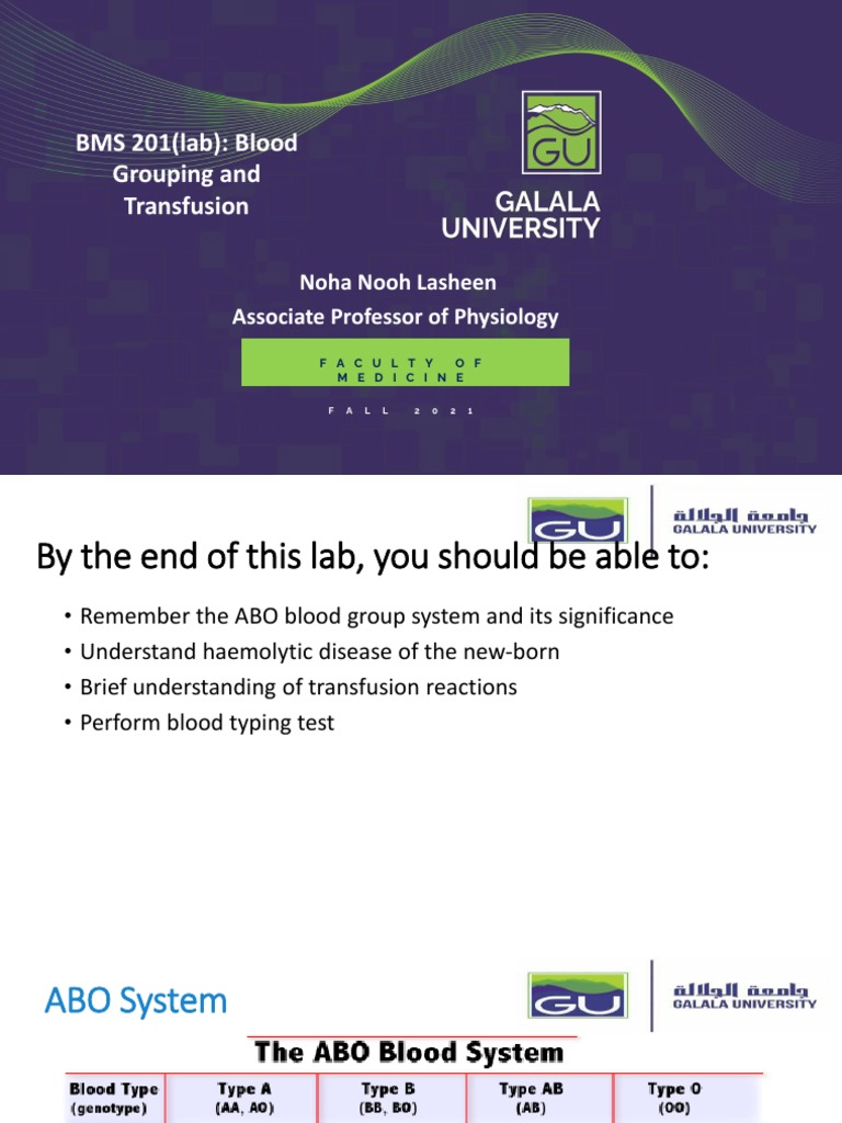 BMS 201 (Lab) : Blood Grouping and Transfusion: Noha Nooh Lasheen ... BMS 201 (Lab) : Blood Grouping and Transfusion: Noha Nooh Lasheen ...