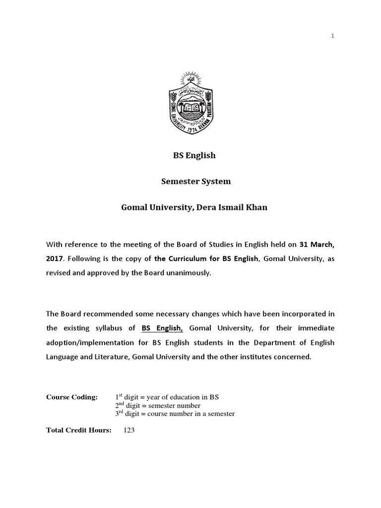 BS English Curriculum at Gomal University | PDF | English Literature ...