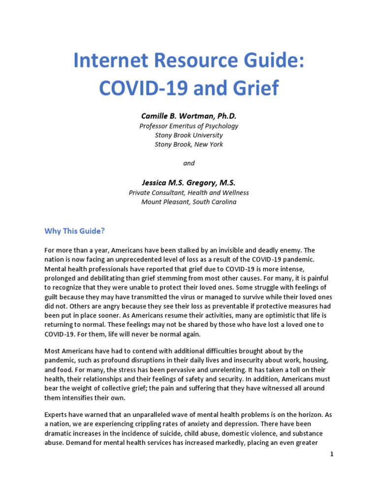 COVID-19 Grief Resource Guide | PDF | Grief | Anxiety Disorder