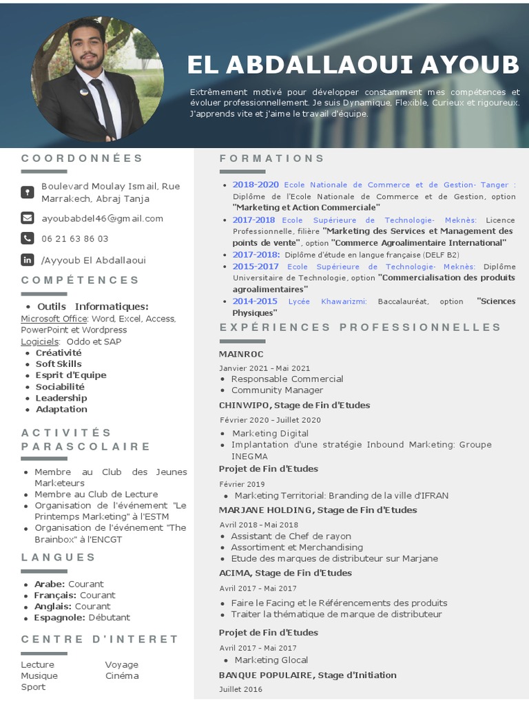 El Abdallaoui Ayoub-CV | PDF | Commercialisation | la communication