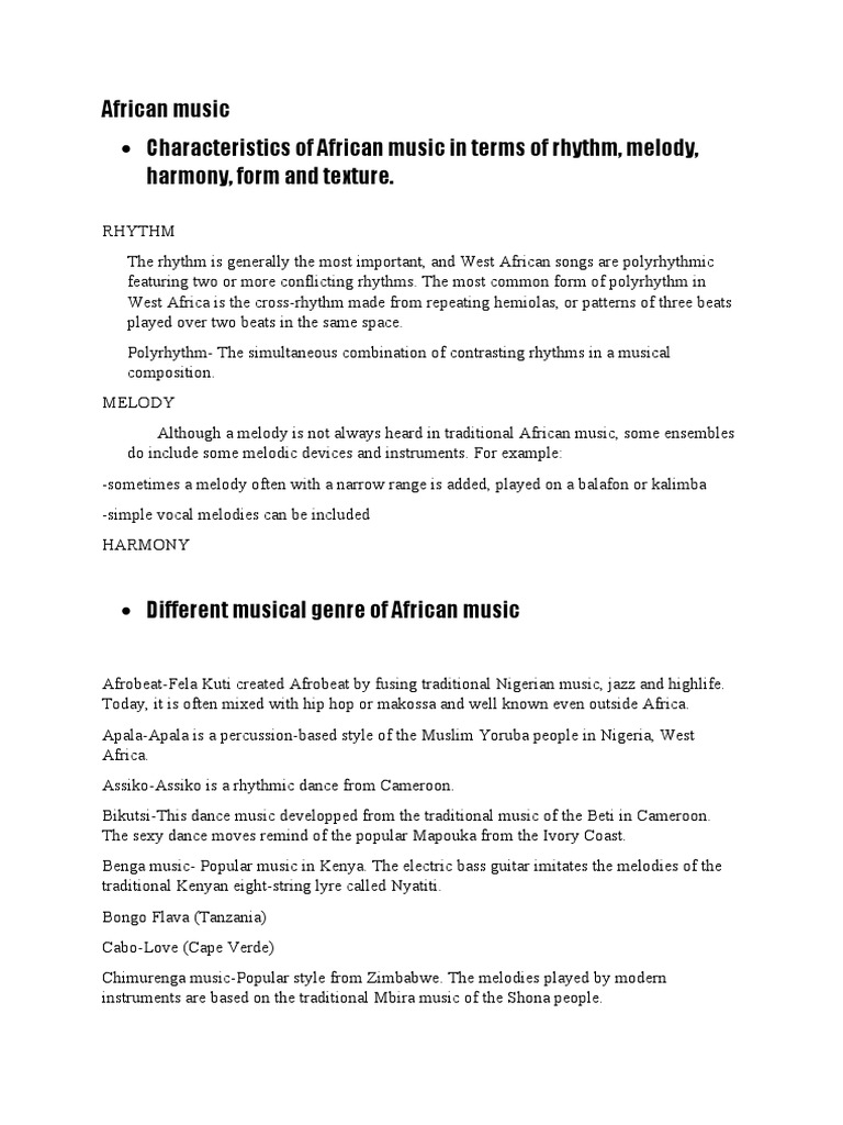 African Music Characteristics of African Music in Terms of Rhythm ...