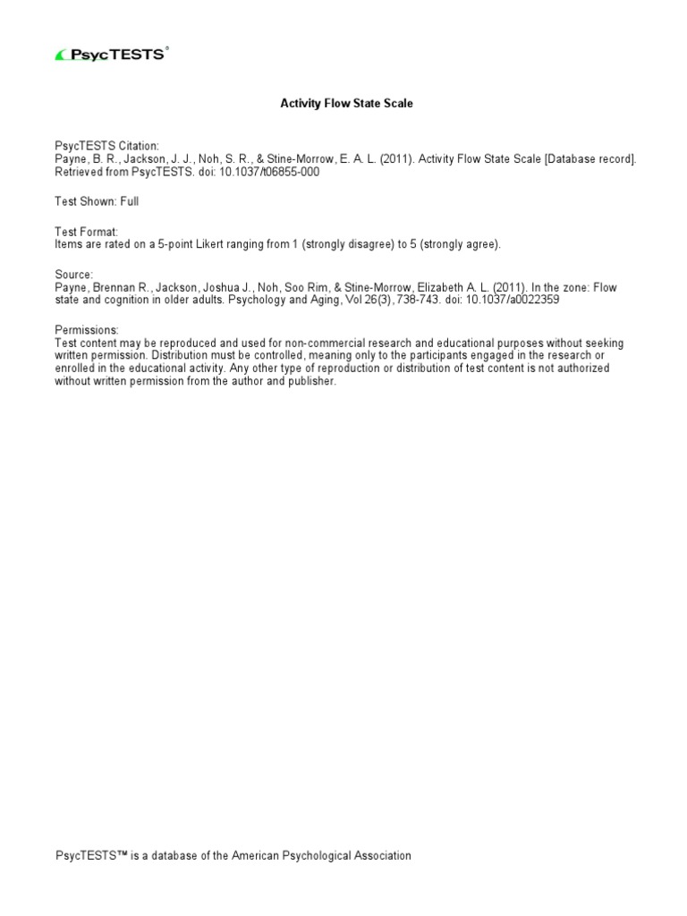 Activity Flow State Scale | PDF | Behavioural Sciences | Cognitive Science