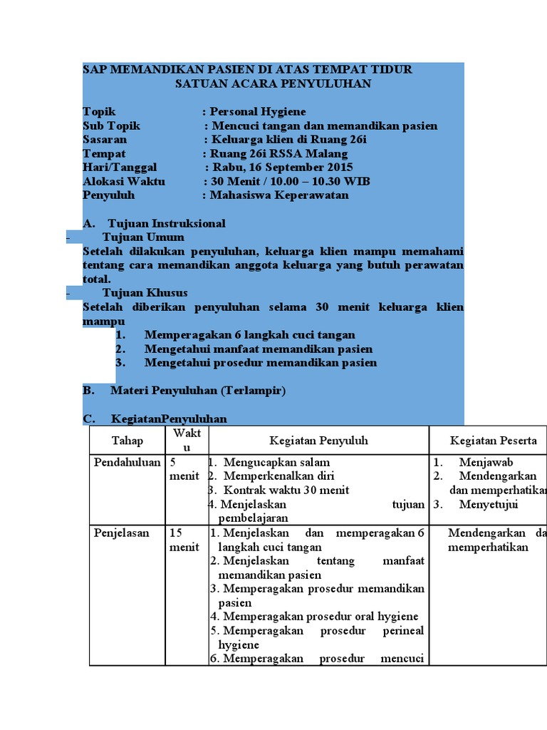 Sap Memandikan Pasien Di Atas Tempat Tidur | PDF