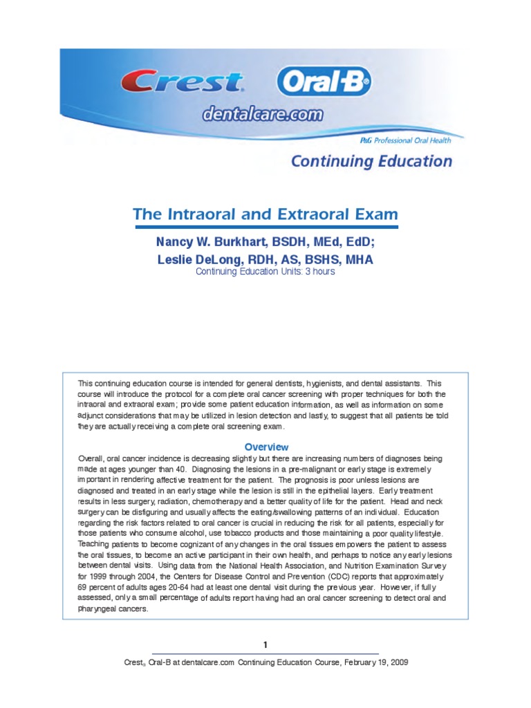 The Intraoral and Extraoral Exam | PDF | Cancer | Head And Neck Cancer