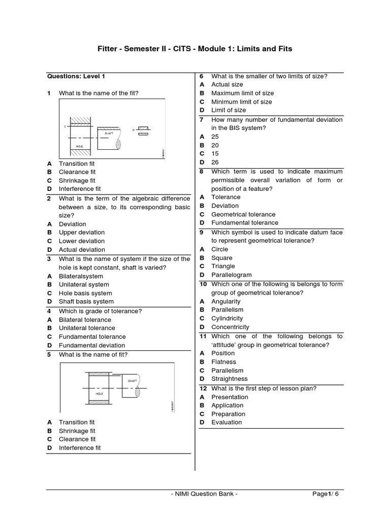 Fitter - Semester II - CITS - Module 1: Limits and Fits | PDF | Belt (Mechanical) | Engineering ...