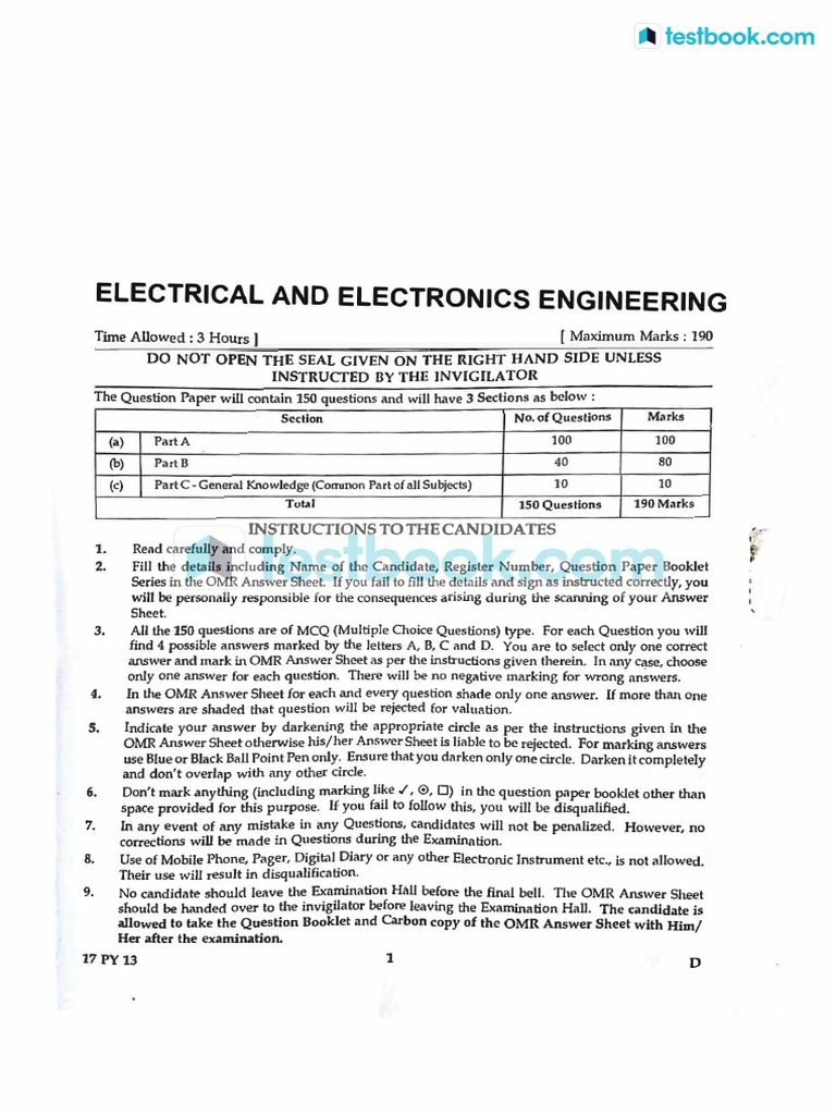 TN TRB EEE 2017 Question Paper (English) | PDF | Multiple Choice ...