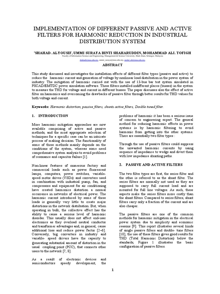 Implementation of Different Passive and Active Filters For Harmonic ...
