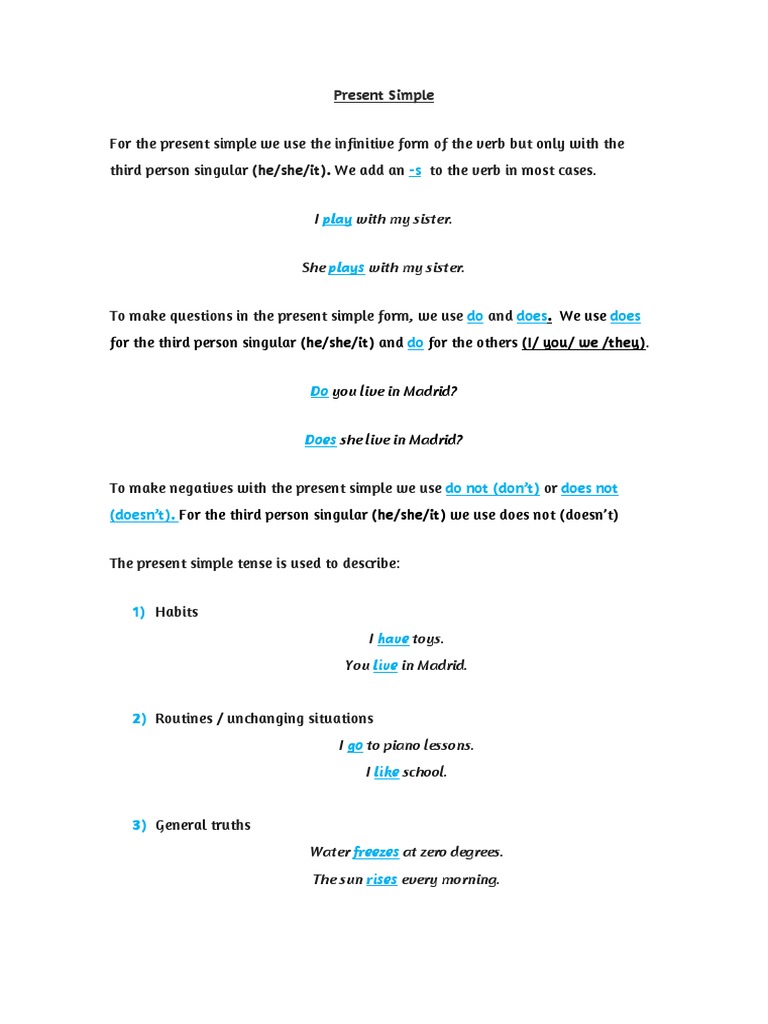 For The Third Person Singular (He/she/it) and For The Others (I/ You ...