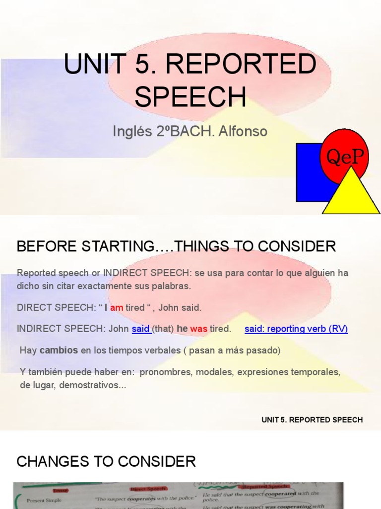 Unit 5. Reported Speech. Grammar Explanation | PDF | Question | Linguistic Morphology