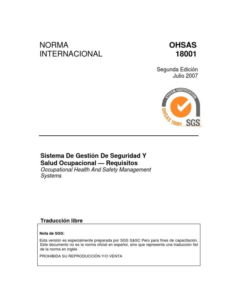 OHSAS 18001-2007 - Español - V2 COMPLETO | PDF | Seguridad y salud ...