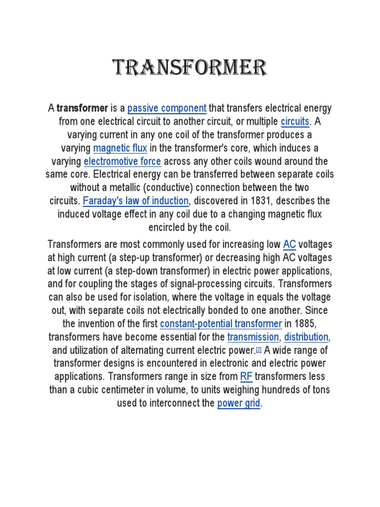 Transformer: Passive Component Circuits Magnetic Flux Electromotive ...