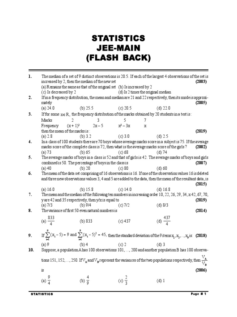 Statistics Jee-Main (Flash Back) | PDF | Mean | Standard Deviation