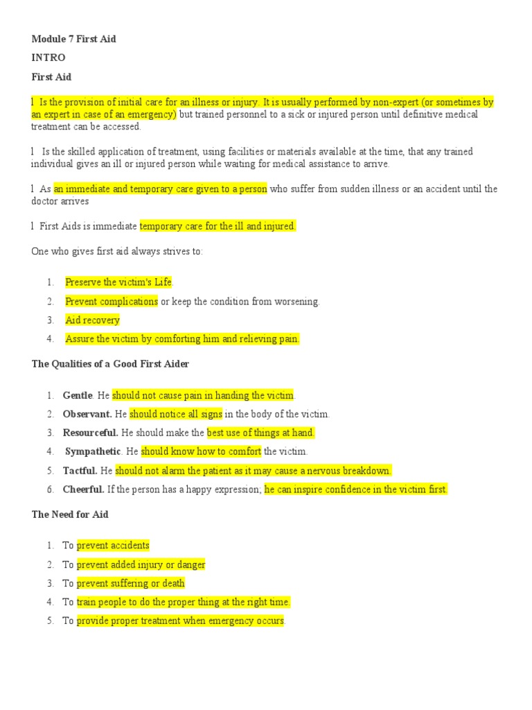Module 7 First Aid Intro First Aid | PDF | First Aid | Diseases And ...