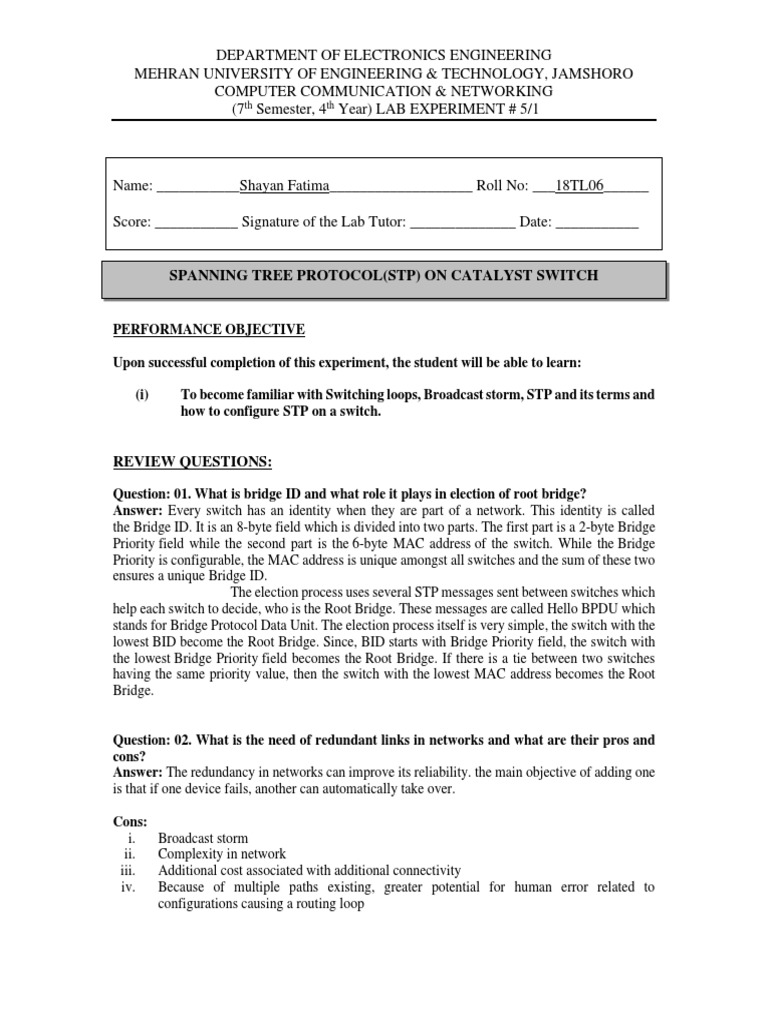 CCN Lab 5 STP | Download Free PDF | Computer Engineering | Computing
