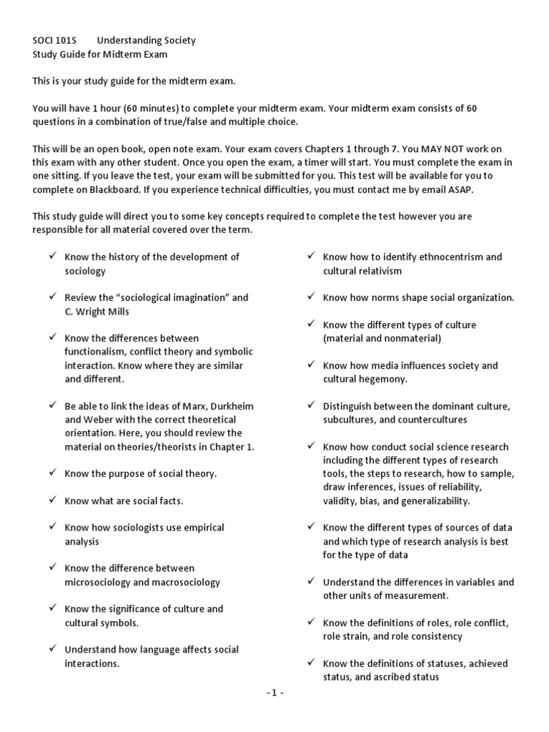 Midterm Exam Study Guide 1 | PDF | Sociology | Deviance (Sociology)