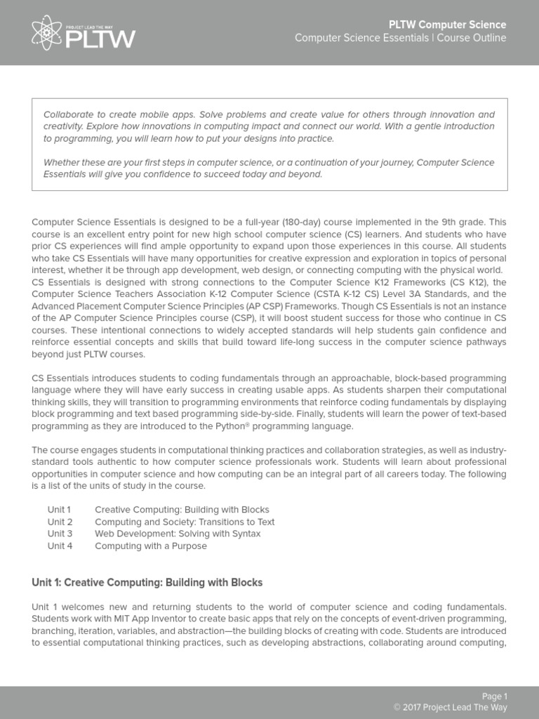 Computer Science Essentials - Course Outline | PDF | World Wide Web | Internet & Web