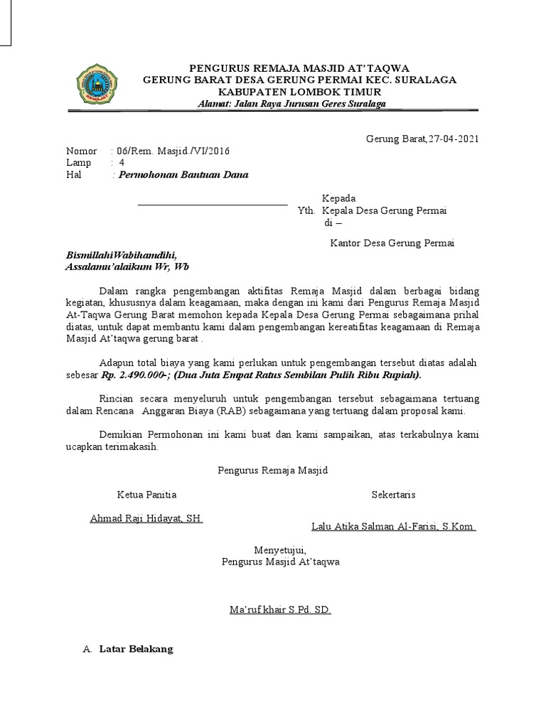 PROPOSAL KEGIATAn REMAJA MASJID | PDF