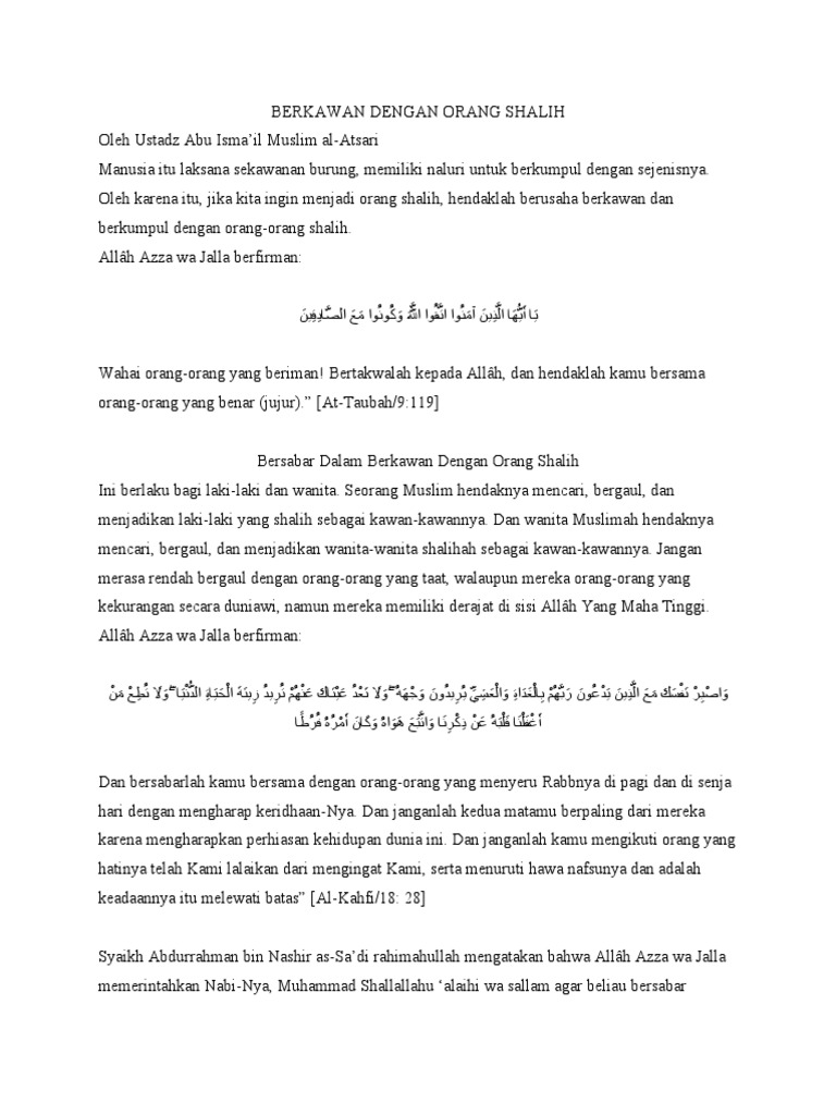 Kultum Berteman Dengan Orang Sholeh | PDF