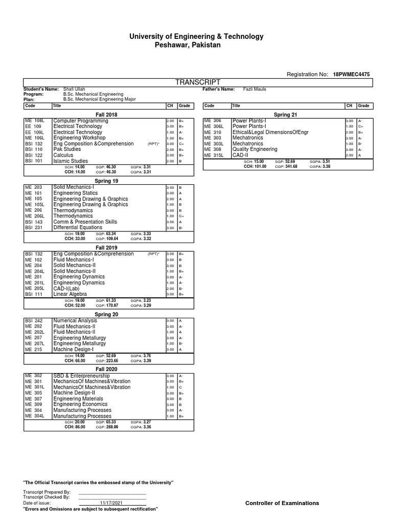 University of Engineering & Technology Peshawar, Pakistan: Transcript | PDF | Mechanical ...