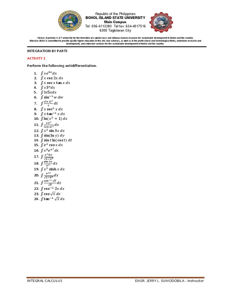 Integral Calculus Activities and Problems | PDF | Trigonometric ...
