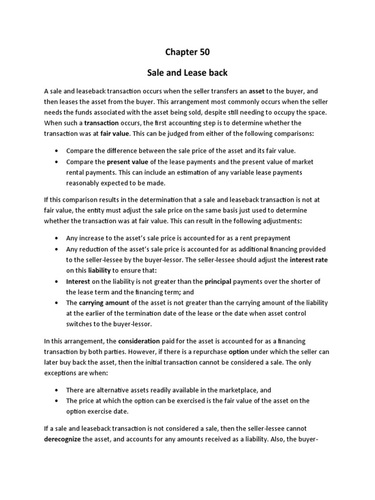 Sale and Leaseback Transactions Explained | PDF | Financial Transaction ...