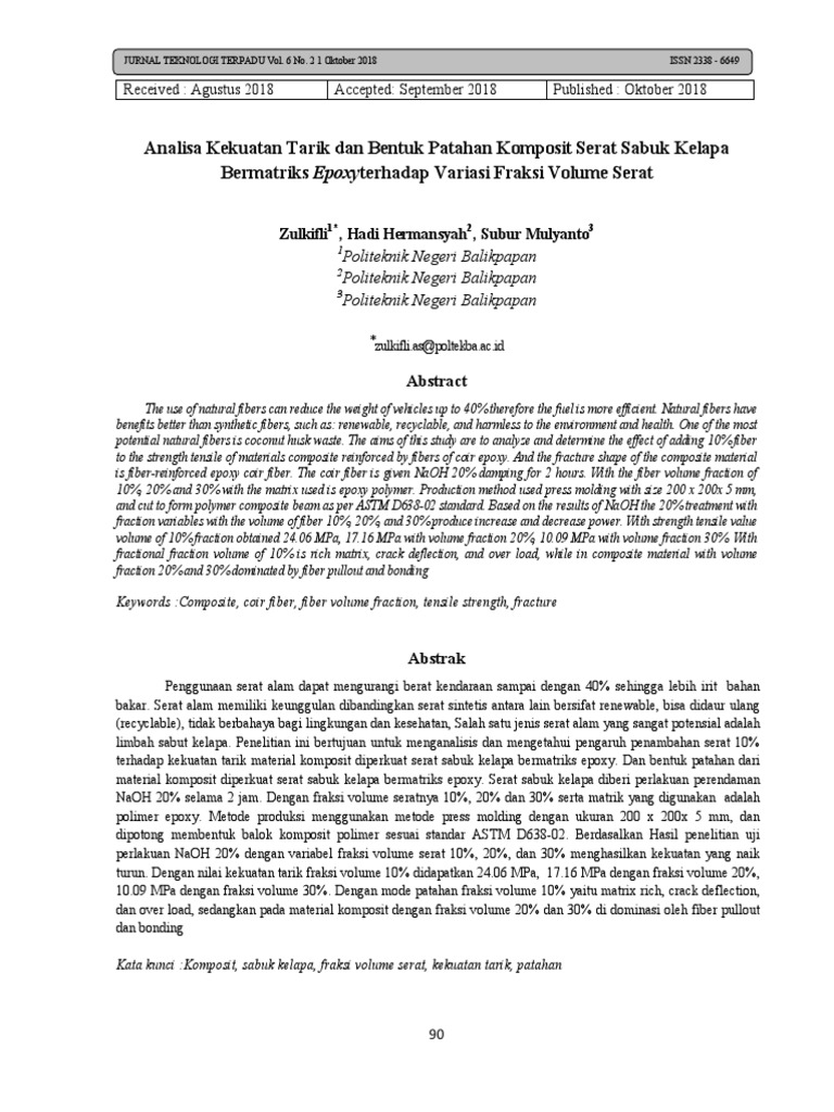 Analisa Kekuatan Tarik Dan Bentuk Patahan Komposit Serat Sabuk Kelapa Bermatriks Epoxyterhadap ...