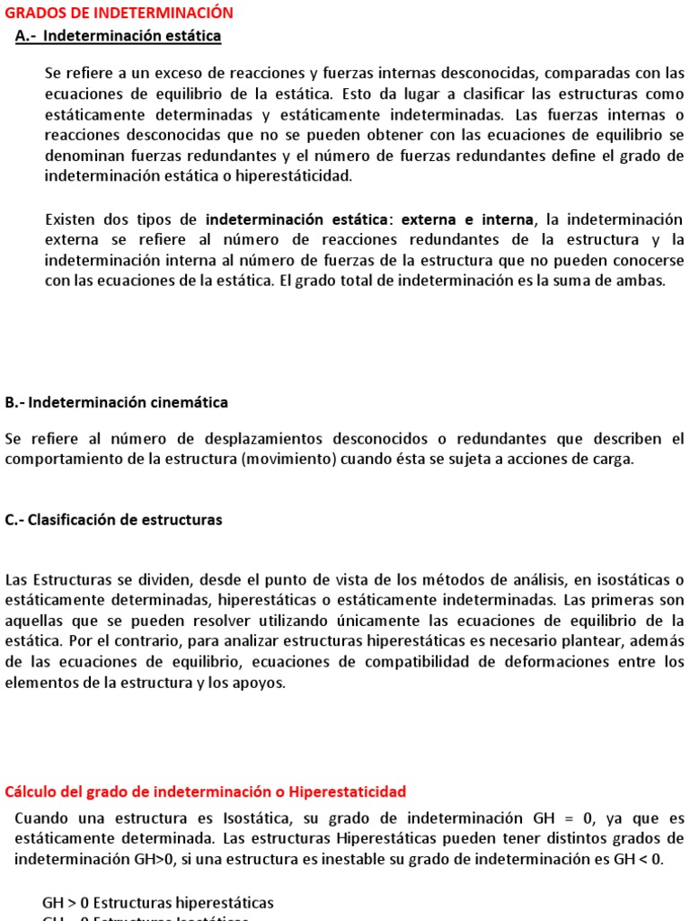 Hiperestaticidad en Estructuras Grado de Indeterminacion | PDF | Física ...
