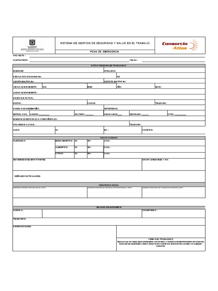 Carpeta De Emergencia Imprimible Para Hoja De Perfil Personal