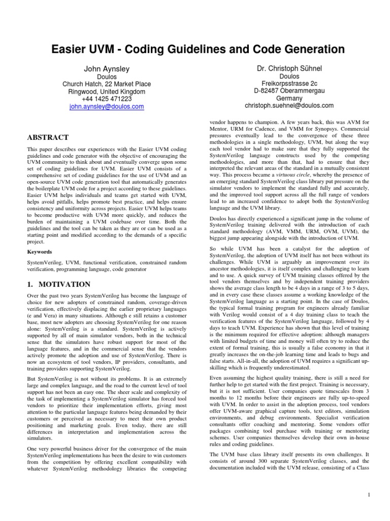 Easier UVM - Coding Guidelines and Code Generation: John Aynsley | PDF | Class (Computer ...