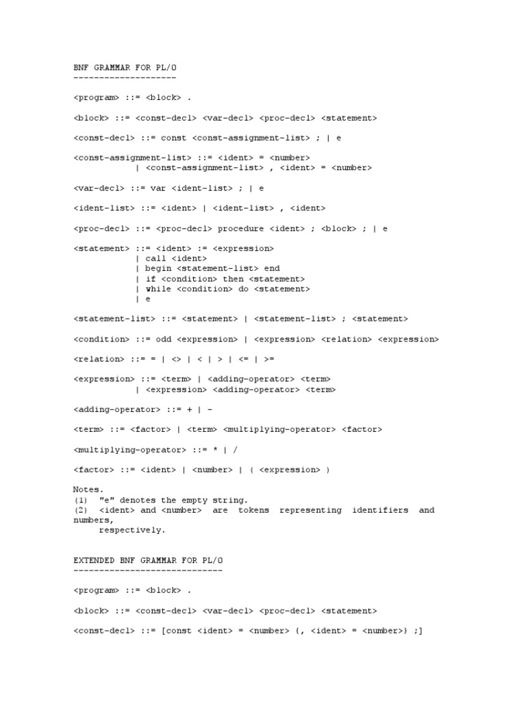 BNF Grammar For PL | PDF | Computers