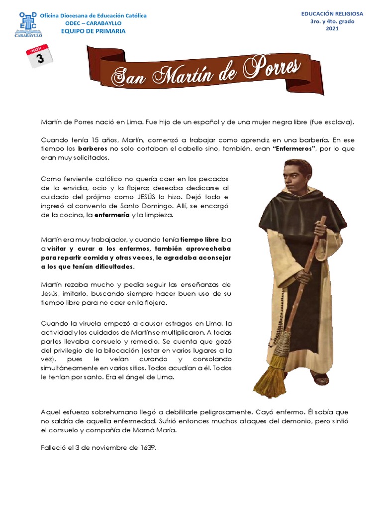 San Martín de Porres - 3ro y 4to Grado Primaria | PDF | Estudios de ...