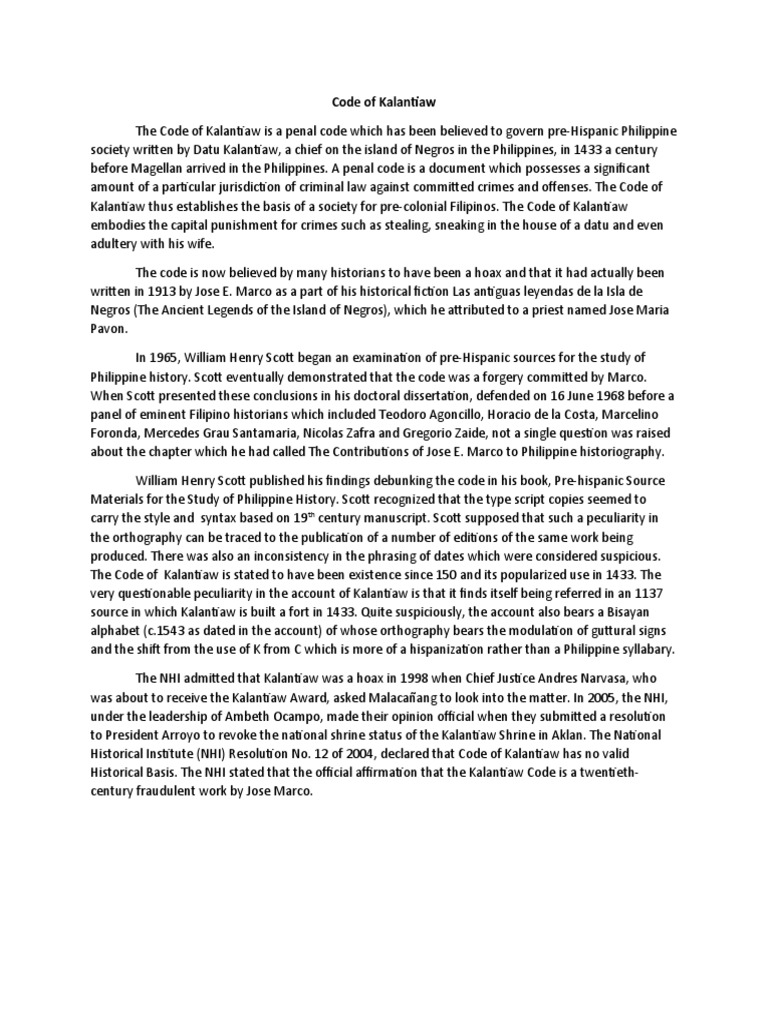 Debunking the Myth: An Examination of the Forged Code of Kalantiaw ...