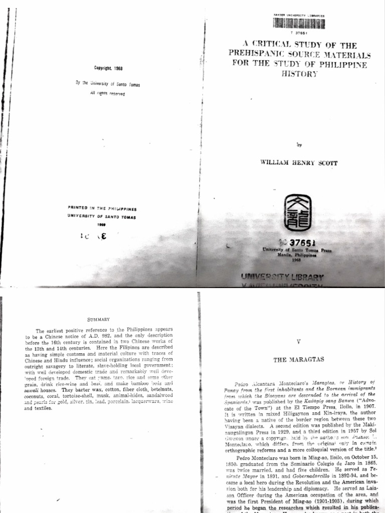 William Henry Scott A Critical Study of The PreHispanic Source ...