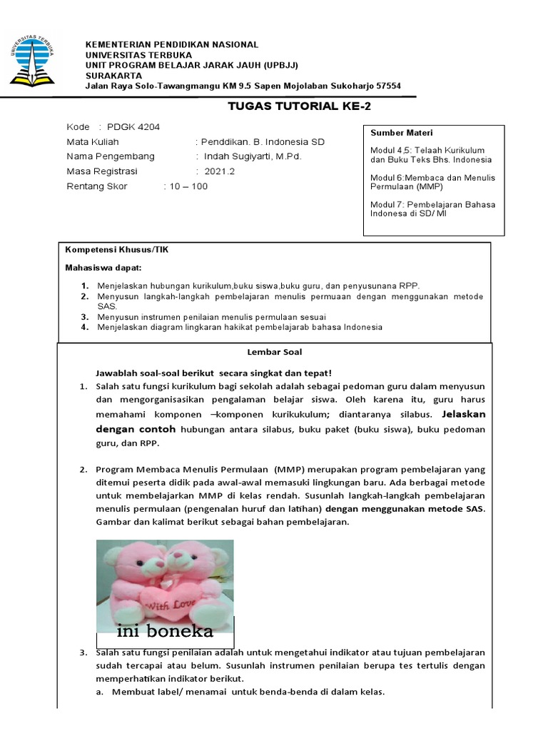 Tugas Tutorial 2.nur Isnaeni - Bi.2021. 2.pendidikan Bahasa Ind Di SD | PDF | Karier & Perkembangan