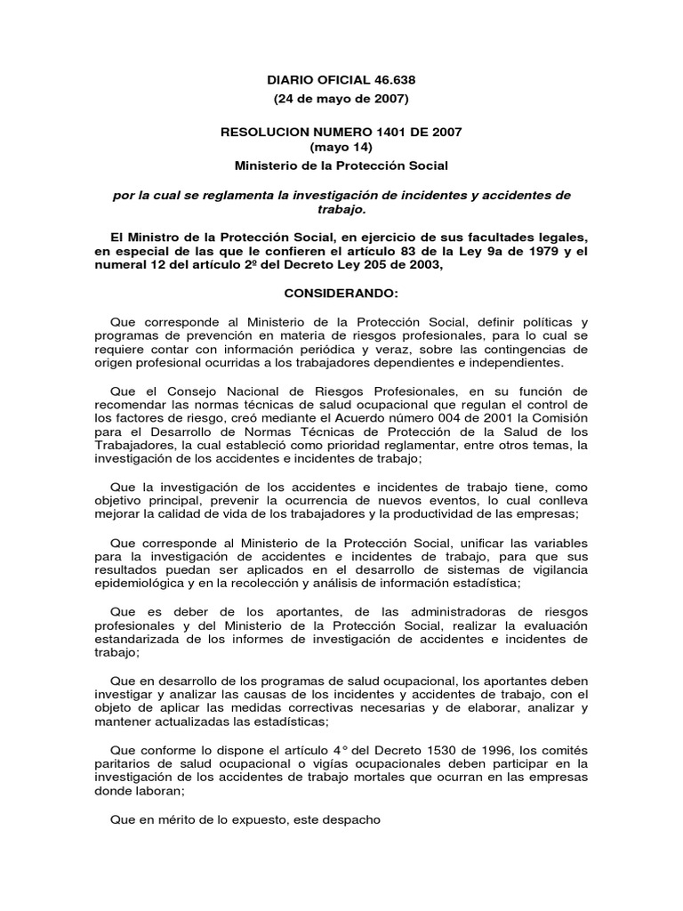 087 Res 1401 07 | PDF | Seguridad y salud ocupacional