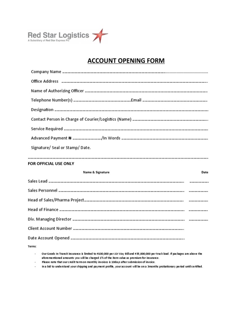 Business Account Setup Form | PDF