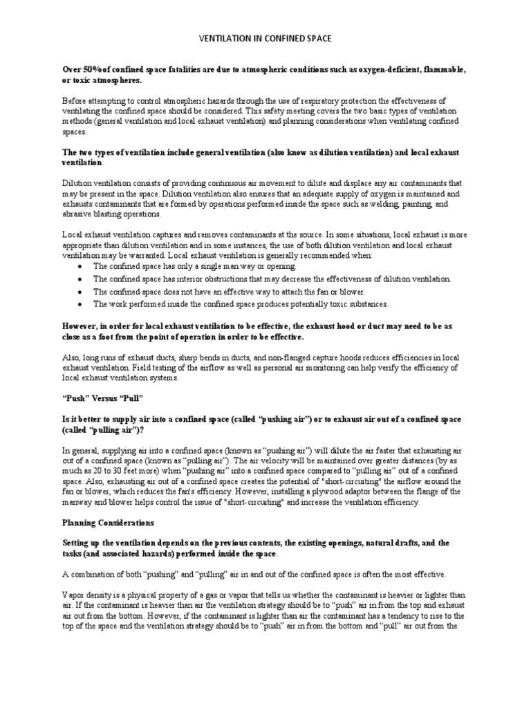 Ventilation in Confined Space | PDF | Ventilation (Architecture ...
