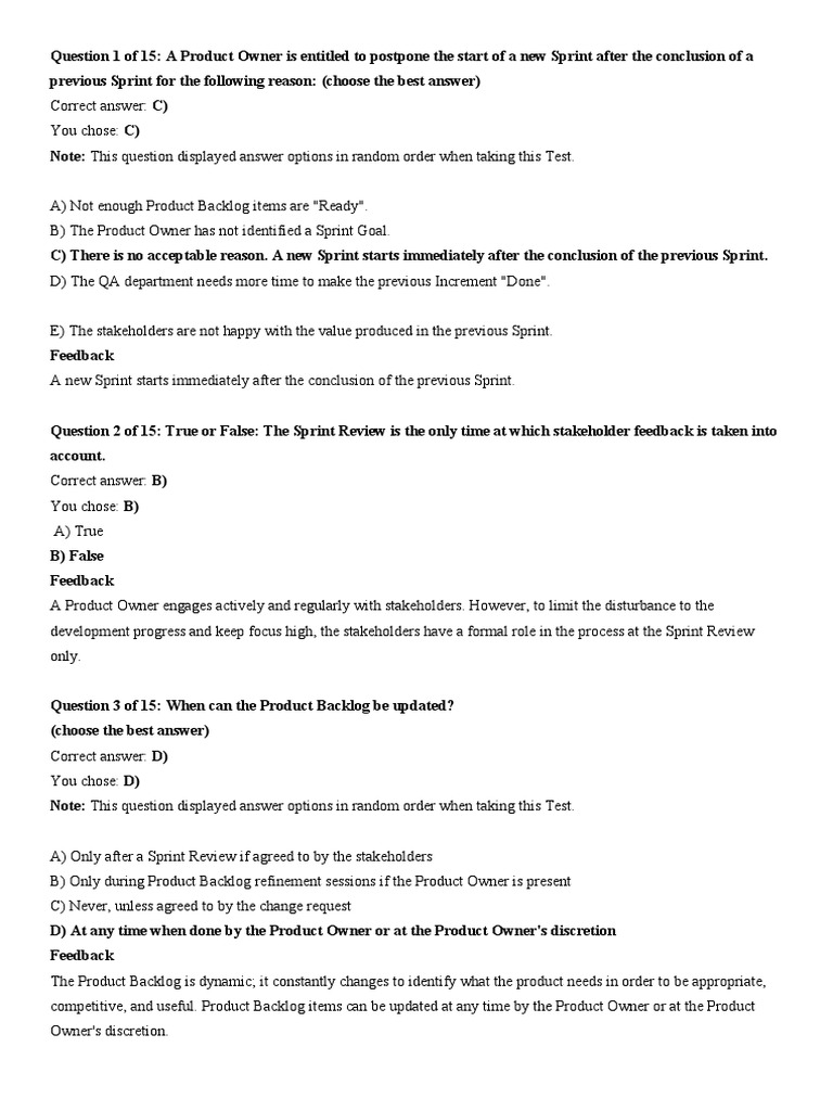 Scrum Product Owner Exam: Sample Questions and Answers | PDF | Scrum ...