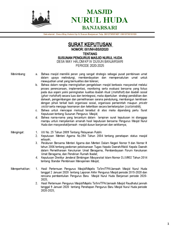 SK Pengurus Takmir Masjid 2016-2019 | PDF